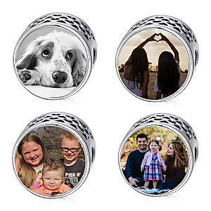 PEIMKO Personalized Lotus Picture Charms Bead Fit Snake Chain Bracelet Sterling Silver Flower Photo Charm Bead for Women (A-Lotus)