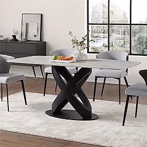 Modern Dining Table for 8, X Legs-Base Kitchen Table Without Chairs, Sintered Stone Tabletop Dining Room Table, 71"
