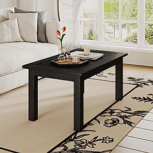 LAHAAP 36" Outdoor Coffee Table, Weatherproof HIPS Patio Coffee Tables for Outside, All Weather Outdoor Center Table with 220lbs Capacity for Deck, Garden, Balcony, Indoor or Outdoor Use, Black