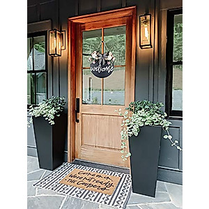 Welcome Sign for Front Door, Farmhouse Porch Décor Wooden Hanging Round Sign 12" Black-Floral