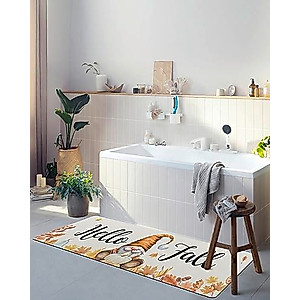 Thanksgiving Gnomes Bath Mat for Tub,Non Slip Bathroom Floor Runner Rug Quick Dry & Absorbent Diatomaceous Earth Shower Sink Kitchen Washable Doormat,Fall White Pumpkin Autumn Maple Leaves 18"x47"