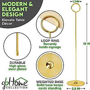 Gray Bunny 12 Pieces Gold Table Number Holders 12 Inches Tall Metal Place Card Holders for Photos, Food Signs, Memo Notes, Weddings, Restaurants, Birthdays