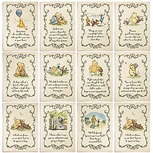 WeeCutes® Winnie Baby Shower Decorations The Pooh Centerpieces Table Quote Cards Birthday Party Supplies Boy or Girl Nursery Decor Prints 16 Pcs 5x7