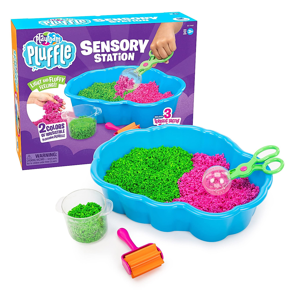 Educational Insights Playfoam Pluffle Sensory Station with 2 Colors of Playfoam Pluffle for Sensory Bins, Ages 3+