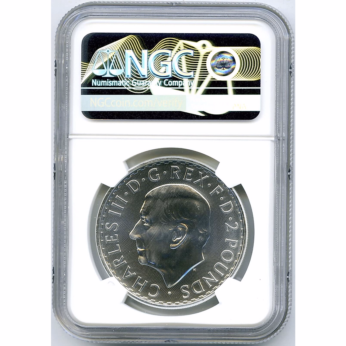 2023 GB S2£ GREAT BRITAIN BRITANNIA KING CHARLES III OBVERSE FIRST RELEASES LABEL TWO POUNDS NGC MS 69