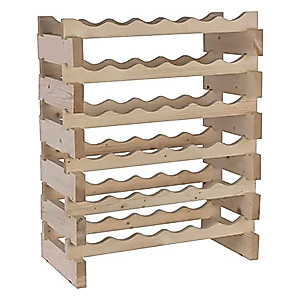 DisplayGifts Modular Stackable Wine Rack Freestanding Wooden Wine Stand Storage Holder, Thick Wood Wobble-Free Natural 36 Bottle Capacity 6 X 6 Rows (Natural - Unfinished)