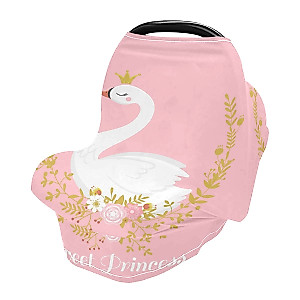 Cute Swan Princess Baby Car Seat Covers Canopy Nursing Cover Breastfeeding Scarf Soft Breathable Stretchy Coverage Infant Stroller Cover Multi Use for Boys Girls Babies
