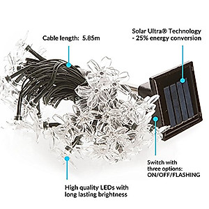 50 Multi-Colour LED Flower Blossom Solar Powered Fairy Lights - Waterproof Solar Decoration String Lights with Built-in Night Sensor - for Christmas, Outdoor, Garden, Fence, Patio, Yard, Walkway