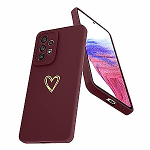 Fiyart Designed for Samsung Galaxy A53 5G Case Love Heart Design for Women Girls Soft TPU Plating Full Camera Lens Protection Phone Bumper with Screen Protector for Galaxy A53 5G 6.5"-Wine Red