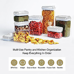 OMNISAFE Airtight Food Storage Container Set, 7Pcs Kitchen & Pantry Organization Containers, BPA Free Clear Plastic Canisters for Cereal, Sugar & Dry Food with Easy Lock Lid, Include 9 Labels,