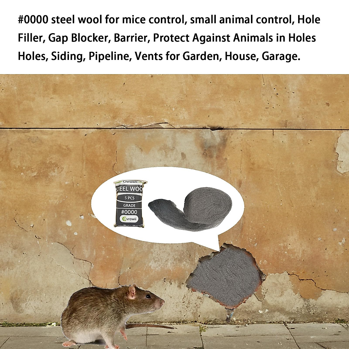 (2 Pack) Civrowii 0000 Steel Wool Hole Filler, Gap Blocker, Barrier, Also for Glass Fine, Steel Wool Pads for Chrome or Wood Polishing (2)