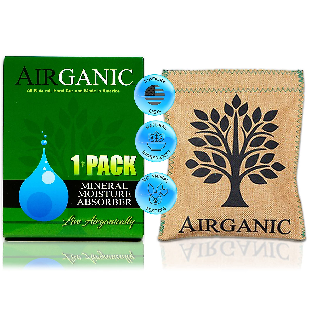 Airganic Moisture Absorbers, Safe Dehumidifier - USA-Made & All Natural from Minerals - Reusable Dessicant, Safe Accessory, Car Dehumidifier, Closet Dehumidifier - Kid & Pet Friendly (1 Pack)