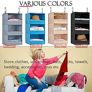 DonYeco 3-Shelf Hanging Closet Organizers and Storage, Collapsible Closet Storage Organizer, for RV Wardrobe Camp, Hanging Organizer for Shoes Toys Baby Clothes