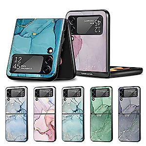 Granite Marble Phone Case for Samsung Galaxy Z Flip 3 Z Flip 3 5G Flip3 Flip4 Black Hard PC Cover,Z5,for Z Flip 3 5G