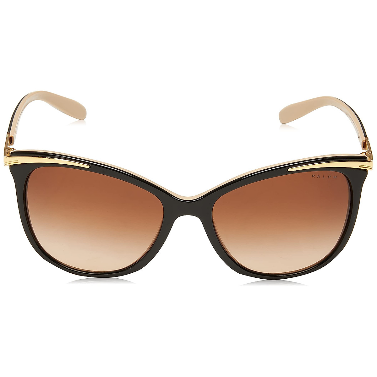 Ralph by Ralph Lauren Women's RA5203 Cat Eye Sunglasses, Shiny Black On Nude & Gold/Gradient Brown, 54 mm