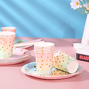 Boocikey 200 Pcs Pastel Party Supplies Birthday Party Plates and Napkins Sets,Disposable Pastel Birthday Plates - Rainbow Paper Plates Napkins Cups for Birthday Baby Shower Party Decorations