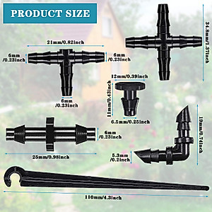 Irrigation Fittings Kit Drip Irrigation Connectors Include 80 Straight Barbs 60 Tees 20 Elbow 20 End Plug 20 4-Way Coupling and 100 Irrigation Support Stakes Hose Holder for 1/4 Inch Tubing 300 Piece