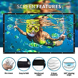 Projector Screen, KSAN 3-Layer Projector Screen 120 Inch, Portable Moive Projection Screen with 16:9 HD 4K for Indoor and Outdoor Party Home Theatre Cinema