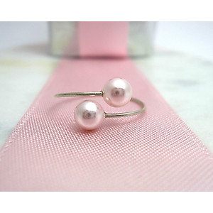 Pink Crystal Pearl Cuff Ring, Open Single Coil Bypass Ring, Sterling Silver 14K Gold-Filled Wire Band, Slides Over Arthritic Knuckles, Jewelry Inspirations