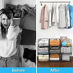 3-tier Sliding Closet Organizers and Drawer Storage Shelves, Stackable Storage Bins for Jean Pants Sweaters, Metal Drawer Shelf Clothes Storage Container, Wardrobe Cupboard Organizer for Folded Clothe