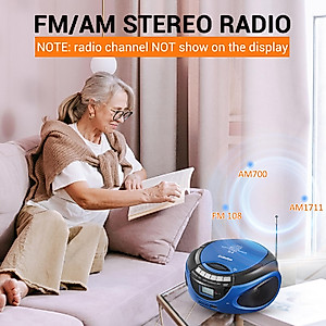 Gelielim Boombox CD Player, CD Players for Home with Bluetooth, AM FM Radio, Portable CD Boombox Support USB, SD, MMC Drive, LCD Display, Headphone Jack, AC/DC Powered, Gifts Idea for Elder-Blue