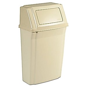Rubbermaid Commercial RCP 7822 BEI Slim Jim Wall-Mounted Container, Rectangular, Plastic, 15 gal, Beige