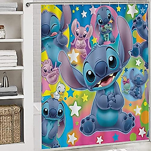 fmsnupz Cartoon Shower Curtain 4PCS Set, Cute Bathroom Decor with Non-Slip Rugs, Toilet Lid Cover and Bath Mat, Waterproof Fabric Shower Curtains with 12 Hooks, 70.8"x70.8"