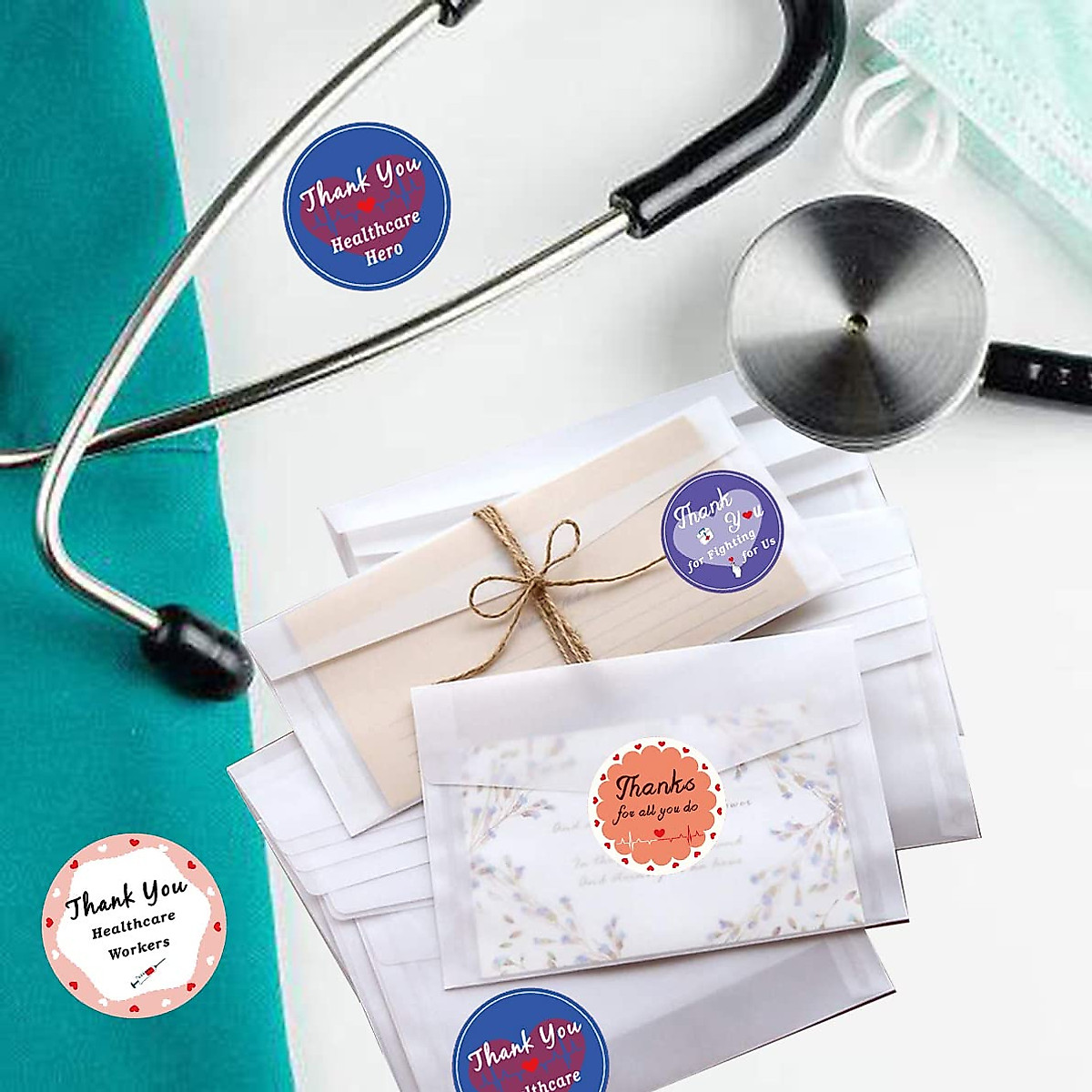 Healthcare Workers Thank You Sticker 1.5 inch Nursing School Graduation Labels for Nurses Week Doctors EMT Essential Workers Gift Card Envelopes,Package Sealing 500 pcs