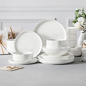 MALACASA Plates and Bowls Sets, 24 Pieces Modern Porcelain Dinnerware Set for 6 Ceramic Dishware Dishes White Kitchen Dinner Dining Ware Set Microwave and Dishwasher Safe, Series LUNA