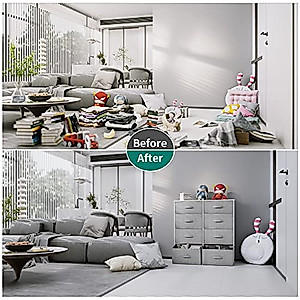 YITAHOME Fabric Dresser for Bedroom, Tall Dresser with 8 Drawers, Storage Tower with Fabric Bins, Chest of Drawers for Closet & Living Room - Sturdy Steel Frame, Wooden Top (Light Grey)