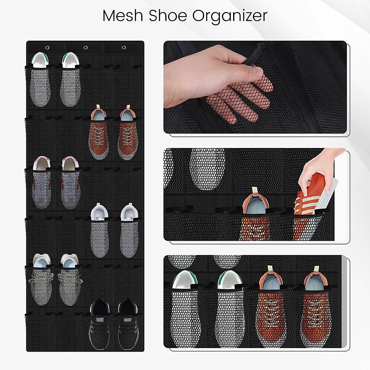 HAKACC 24 Pockets Over The Door Shoe Organizer, Hanging Shoe Organizer for Closet, Shoe Rack for Door, Hanging Shoe Storage Bag, Black