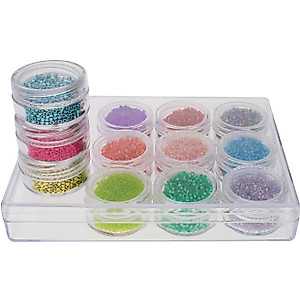 The Beadsmith Personality Case - Clear Storage Organizer Box, 5 x 3.75 x 0.9 inches - Includes 12 Small Containers with lids - 1.2 x 0.7 inches, Bead Holder
