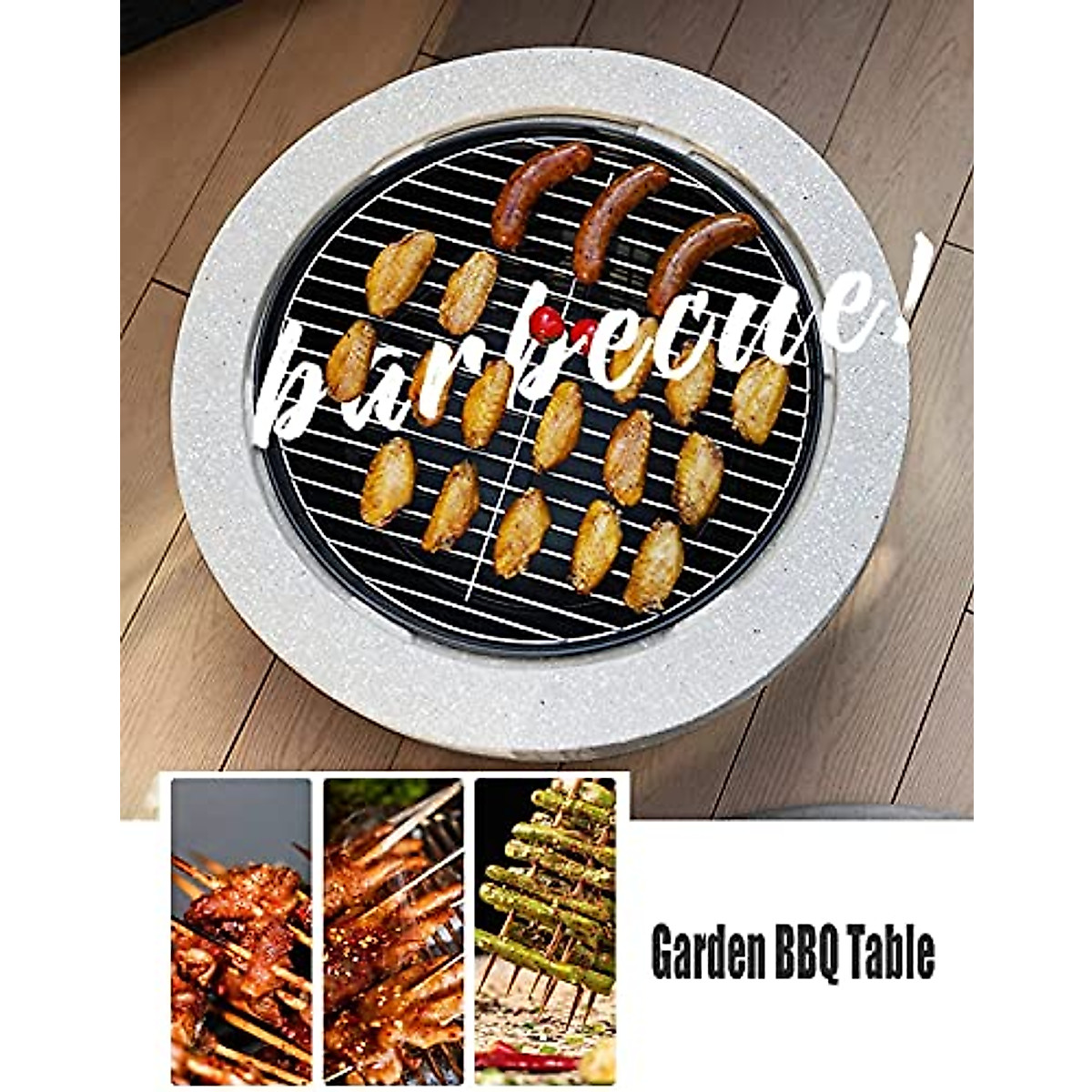 LEAYAN Garden Fire Pit Grill Bowl Grill Barbecue Rack Outdoor Fire Pit Garden Wood Burning Fire Pit BBQ Grill Table - 23“, Outdoor Wood Burning Fire Bowl with Spark Screen Cover and Poker