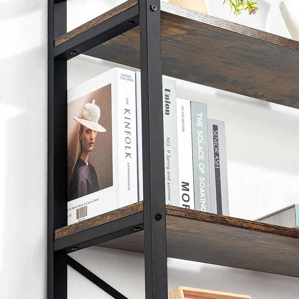 Acovy 5 Tier Bookshelf Rustic Industrial Style, Storage Shelves, Metal Book Shelves Bookcase Book Shelf Display Shelf for Home Office, Living Room, Bedroom, Kitchen (23.6" W, Brown)