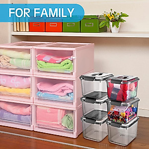 12 Pcs 5.5 Quart Clear Latch Storage Box Clear Black Latch Bins with Lids and Handles Plastic Lidded Storage Containers for Organizing Stackable Small Totes Storage Tubs for Home Toy Organizer