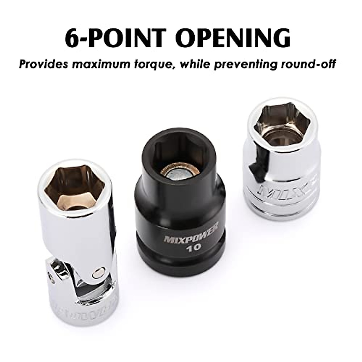 MIXPOWER 10PCS 1/4" & 3/8" Drive 10mm 6 Point Single Size Socket Set, 10mm Socket Set, Magnetic Socket, Universal Joint, Deep& Standard Socket