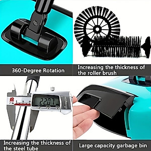 SINGID Manual Sweeper, Carpet Sweeper, Mini Hand Push Sweeper 3 in 1 Household Cleaning Lazy Dustpan Trash Bin 360° Rotating Floor Cleaning Mop for Hardwood Ceramic Tiles, with 10 Cloth (Lake Blue)