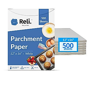 Reli. 500 Pcs Parchment Paper Sheets, Bulk | 12x16 in. | White Parchment Sheets/Baking Sheet Paper | Non-Stick, Pre-Cut Pan Liners | Parchment Paper Sheets for Baking, Air Fryer, Grilling