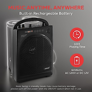 Pyle Portable Outdoor PA Speaker Amplifier System & Microphone Set with Bluetooth Wireless Streaming, Rechargeable Battery - Works with Mobile Phone, Tablet, PC, Laptop, MP3 Player - PWMA1216BM, BLACK