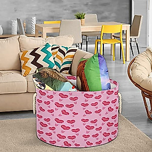 Heart Balloon Valentine's Day Large Round Baskets for Storage Laundry Baskets with Handles Blanket Storage Basket for Bathroom Shelves Bins for Organizing Nursery Hamper Girl Boy