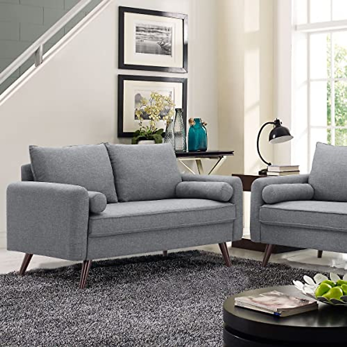 Lifestyle Solutions Calgary Upholstered Loveseat, (59" Long x 32" Deep), Grey