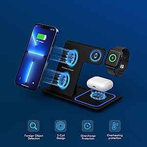 UUTO Wireless Charger, 3 in 1 Foldable Qi Wireless Charging Station for iPhone 14/13/13 Pro/13 Pro Max/Mini/12 11 Series/X/XS/XR/XS Max/8/8 Plus/SE 2, AirPods 3/2/Pro, iWatch Series 8/7/6/SE/5/4/3/2