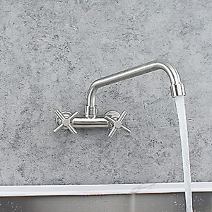 UMANYI Commercial Kitchen Faucets Wall Mount 4 inch Center Stainless Steel Brushed Nickel Utility Laundry Sink Faucet RV Faucet with 11 Inch Spout 2 Handle SSKF09-3C