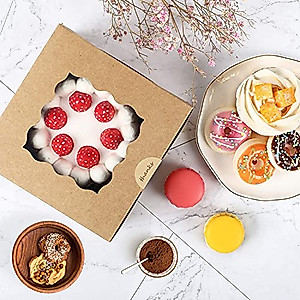 OAMCEG 100 PCS Bakery Boxes with Window and Stickers 4x4x3 Inch Individual Cupcake Boxes Pastry Boxes Cookie Boxes Small Cake Boxes Carrier Holders Containers for Packaging, Mini Dessert Boxes