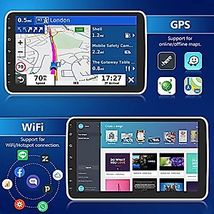 Android Stereo Hikity Single Din Car Stereo 10" HD Capacitive Vertical Rotatable Touch Screen Car Radio with Bluetooth GPS & Backup Camera, Car Audio Receivers Support WiFi Subwoofer Mirror Link