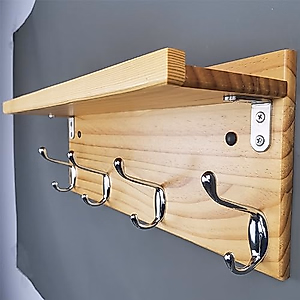 lomejii Wood Wall Coat Rack Wall Mount 4 Hooks with Shelf, Modern Decor Wooden Wall Mounted Shelves,Great Hanger Float and Rail for Hanging in Entryway Hallway Mudroom Farmhouse Living Room