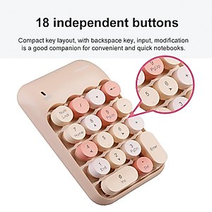 Lomiluskr Wireless Numeric Keypad with 2.4G USB Receiver, Cute Colorful Round Keycaps, Portable Financial Accounting Numpad Number Keyboard, Suitable for PC, Laptop (Milk Tea)