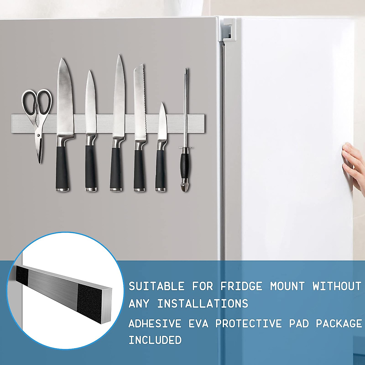 Magnetic Knife Holder for Refrigerator – Enkrio 16 Inch Double Sided Knife Magnetic Strip for Fridge - Stainless Steel No Drill Magnetic Knife Holder - Adhesive Knife Strip Magnet Knife Rack