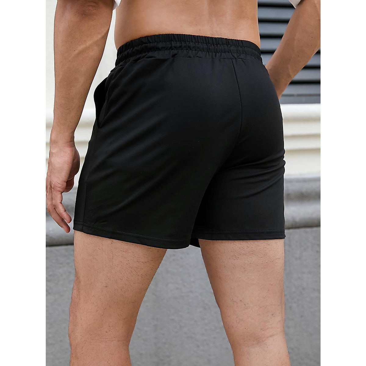 GORGLITTER Men's Cartoon Graphic Running Workout Shorts Drawstring Waist Track Shorts with Pockets Black Cartoon Medium