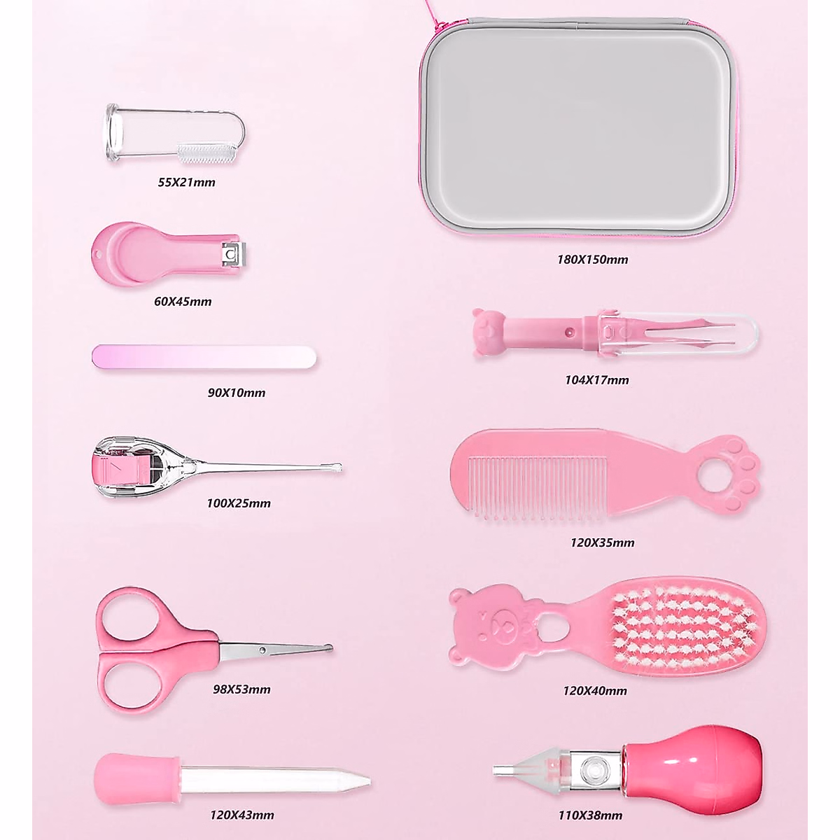 Baby Grooming Kit, Portable Baby Safety Care Set with Hair Brush Comb Nail Clipper Nasal Aspirator etc for Nursery Newborn Toddlers Infant Girl Boys Keep Clean (Pink)
